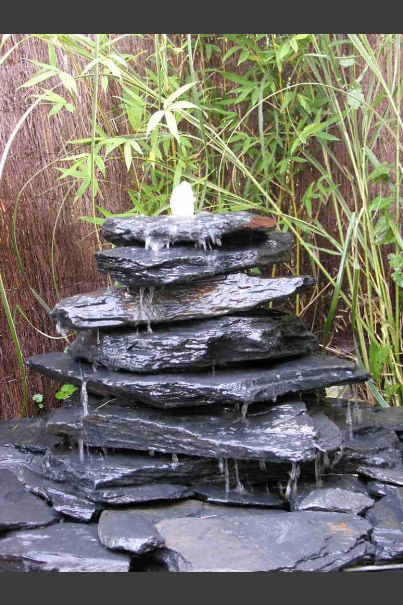 Cascade fontaine de jardin complet gris-noir 7 pièces - Schiste ...