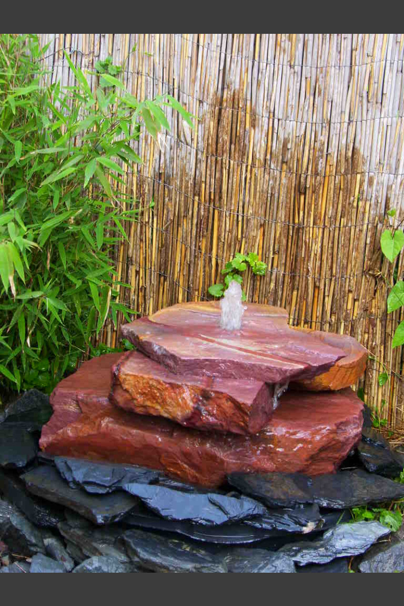 Cascade fontaine de jardin complet grès rouge 3 pièces - Fontaines ...