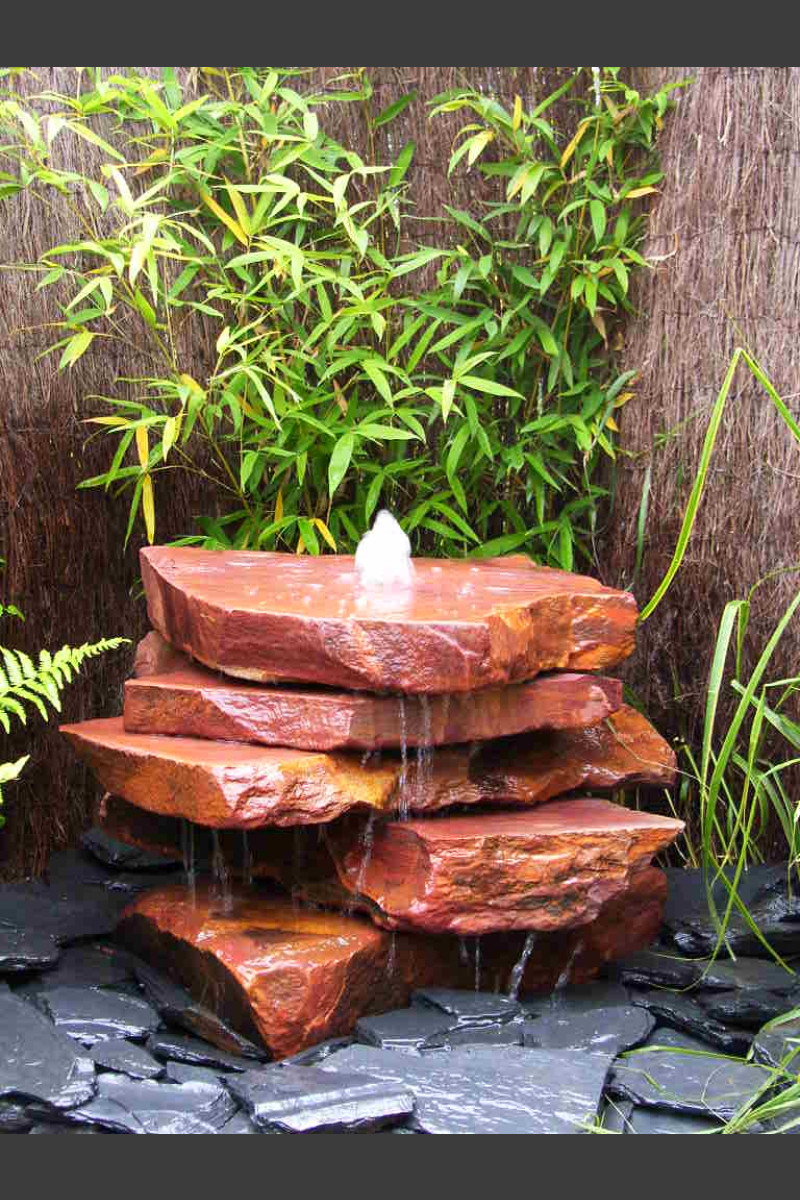 Cascade fontaine de jardin complet grès rouge 5 pièces - Fontaines ...