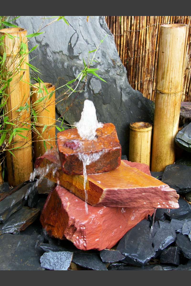 Cascade á fontaine de jardin grès rouge 3 pièces - Cascades - Pierres à ...