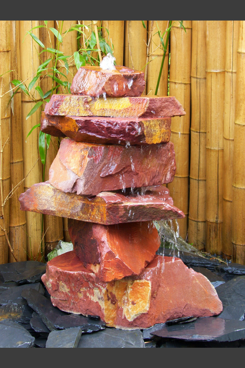 Cascade fontaine de jardin complet grès rouge 85cm - Fontaines Set ...