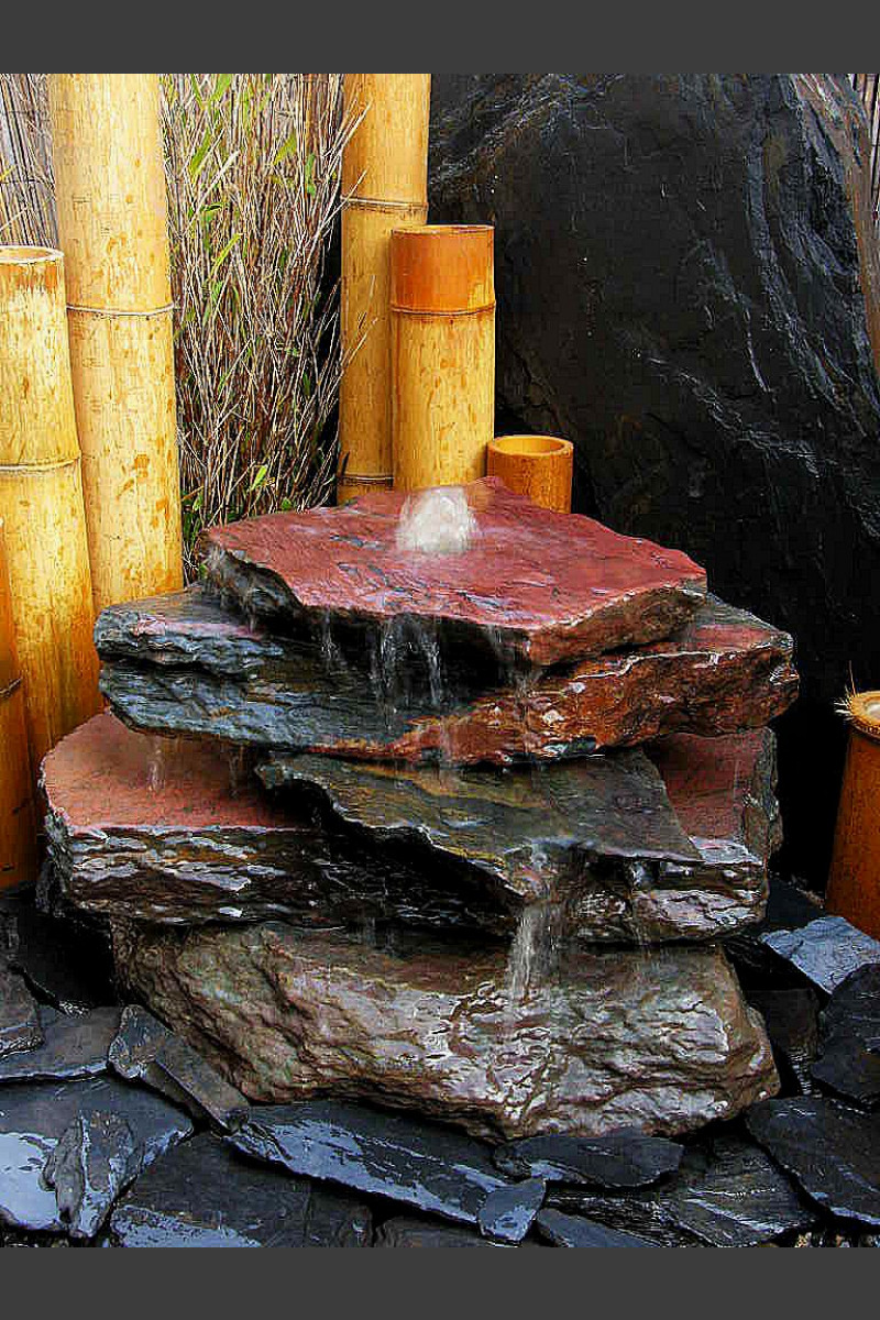 Cascade fontaine de jardin complet noir-rouge 5 pièces - Fontaines ...