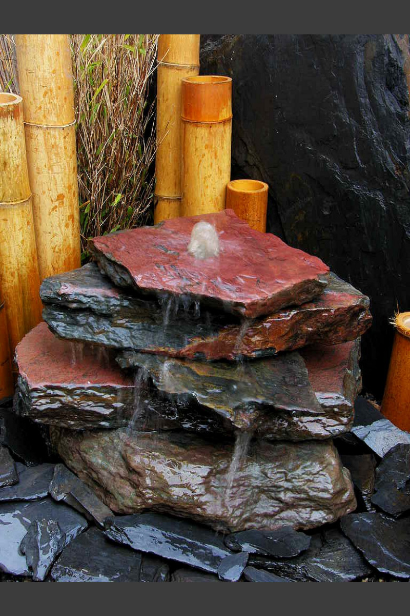 Cascade fontaine de jardin complet noir-rouge 5 pièces - Fontaines ...