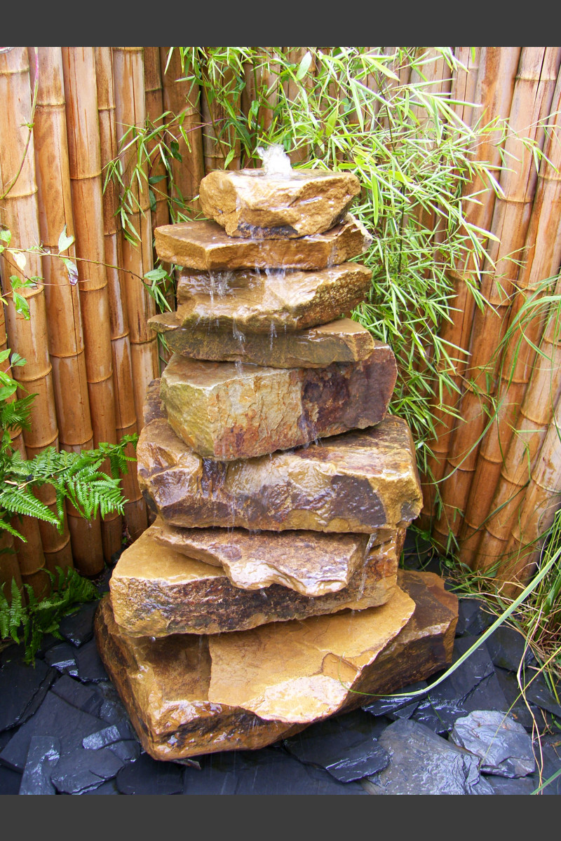 Cascade fontaine de jardin complet grès beige 10 pièces - Grès ...