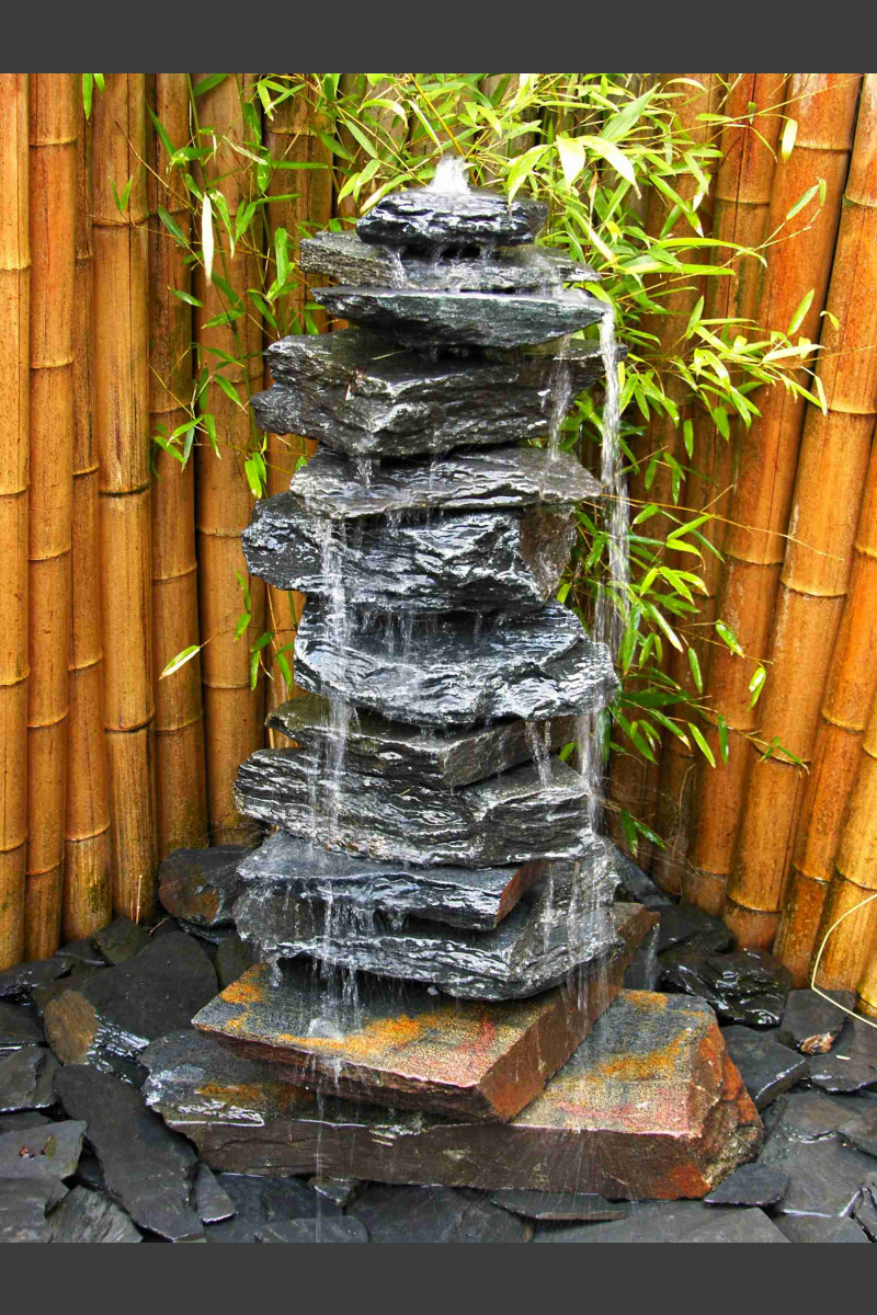 Cascade fontaine de jardin complet schiste gris-noir 12 pièces ...