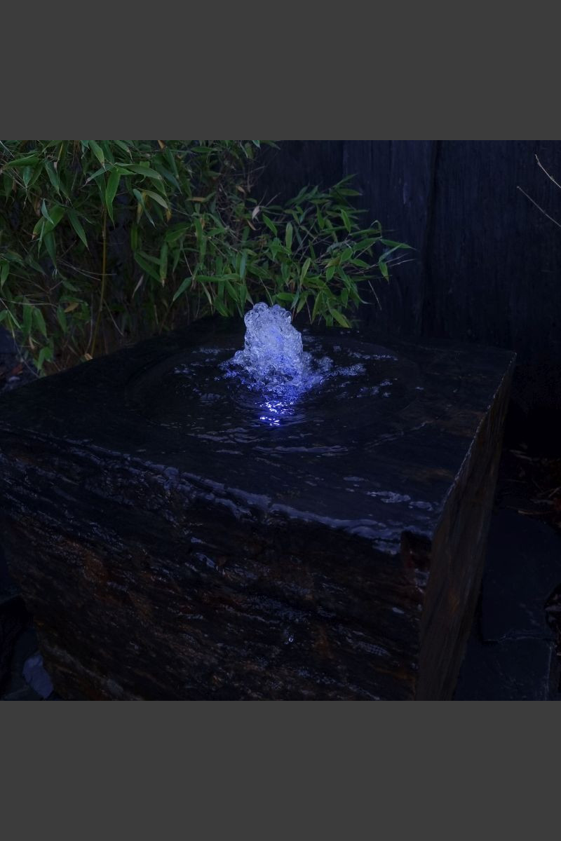 Pierre á Fontaine cube ardoise avec creusé 46cm - Monolithique