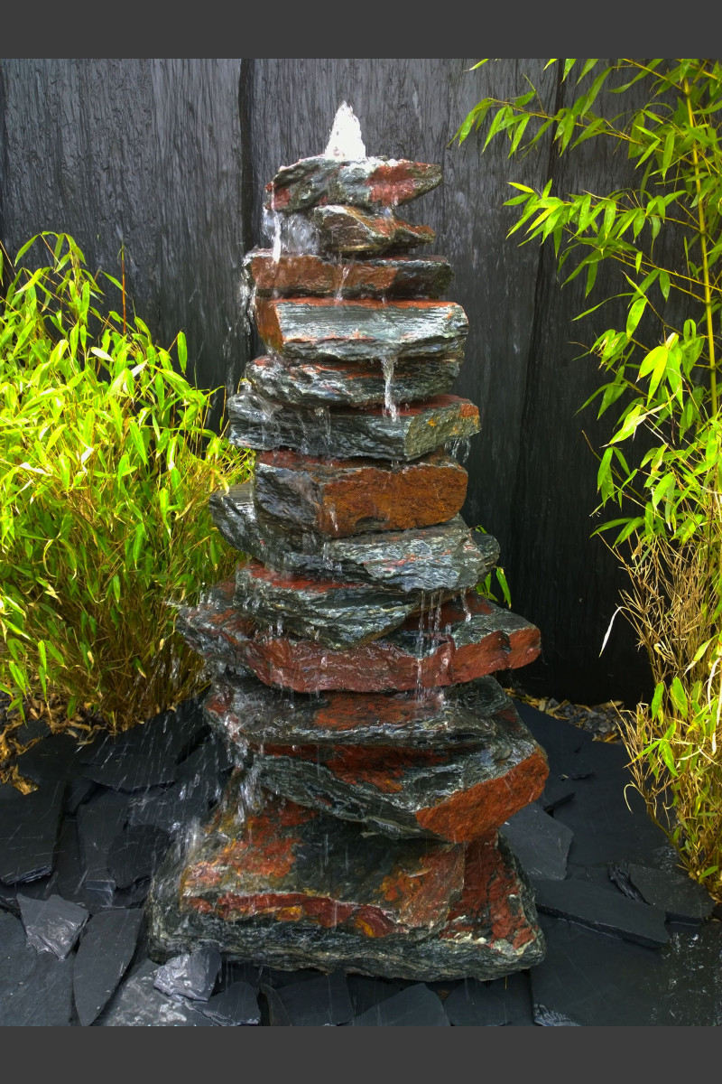 Cascade fontaine de jardin complet schiste noir-rouge 110cm - Fontaines ...