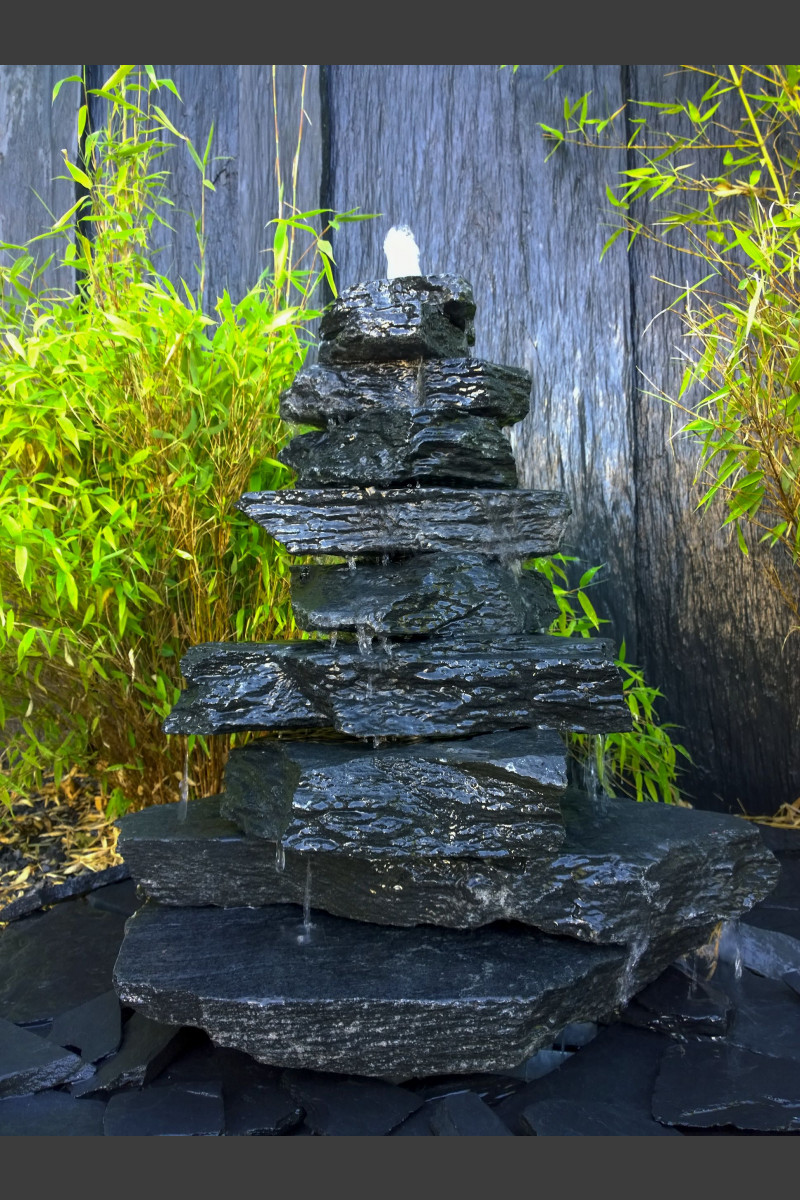 Cascade fontaine de jardin complet schiste gris-noir 85cm - Fontaines ...