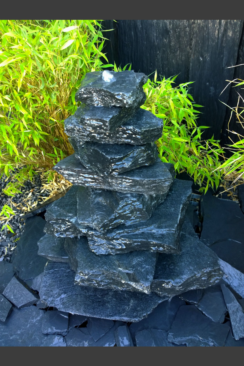Cascade fontaine de jardin complet schiste gris-noir 85cm - Fontaines ...
