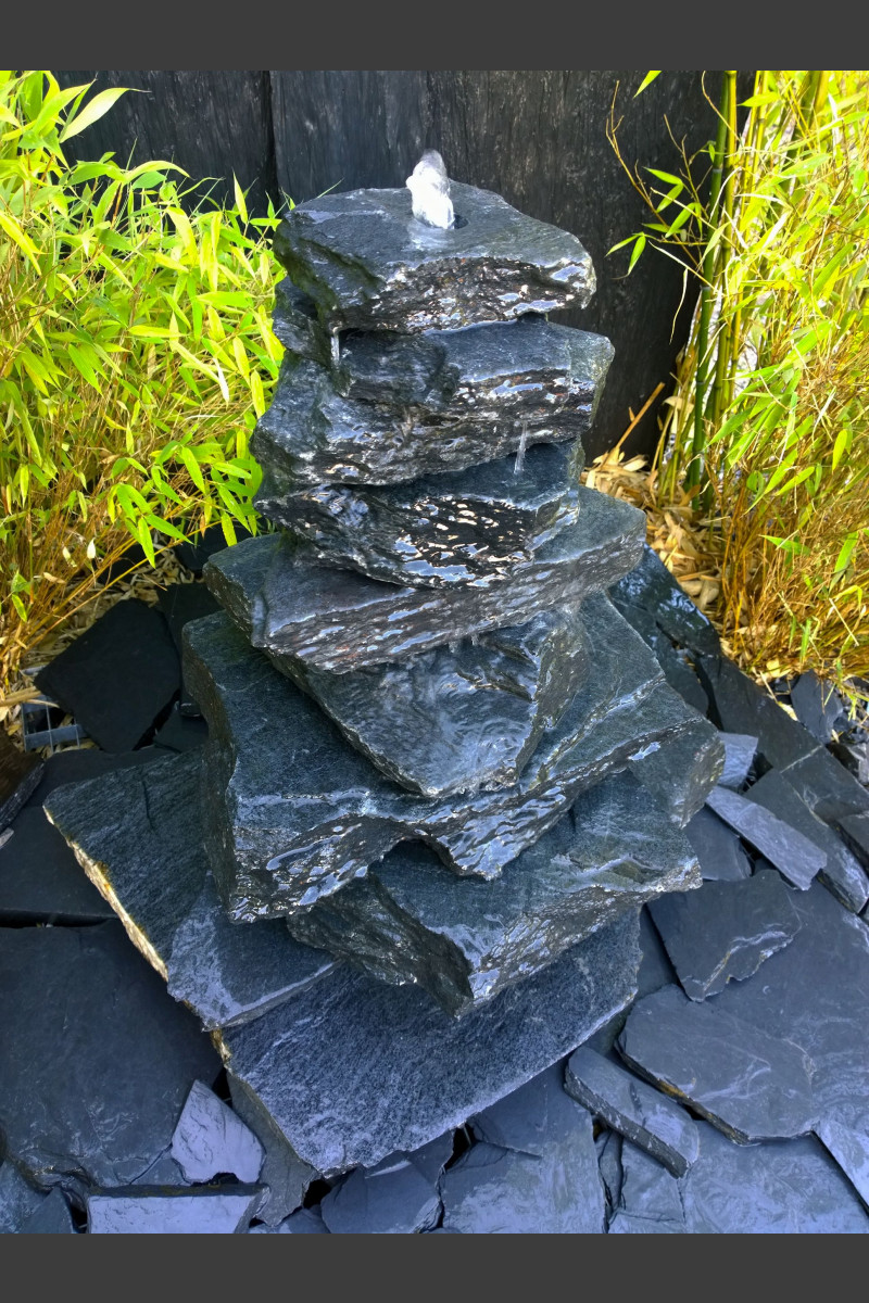 Cascade fontaine de jardin complet schiste gris-noir 85cm - Fontaines ...