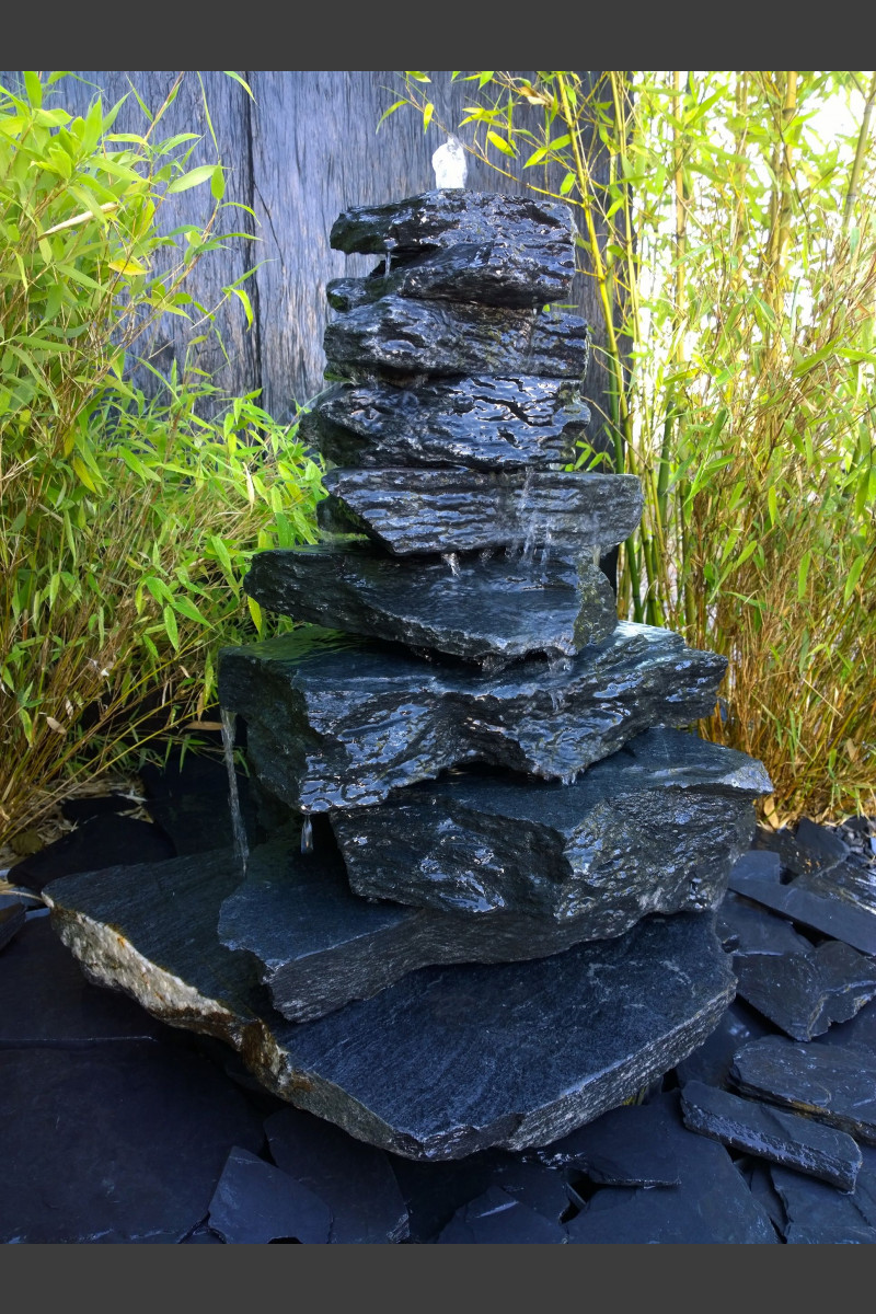 Cascade fontaine de jardin complet schiste gris-noir 85cm - Fontaines ...