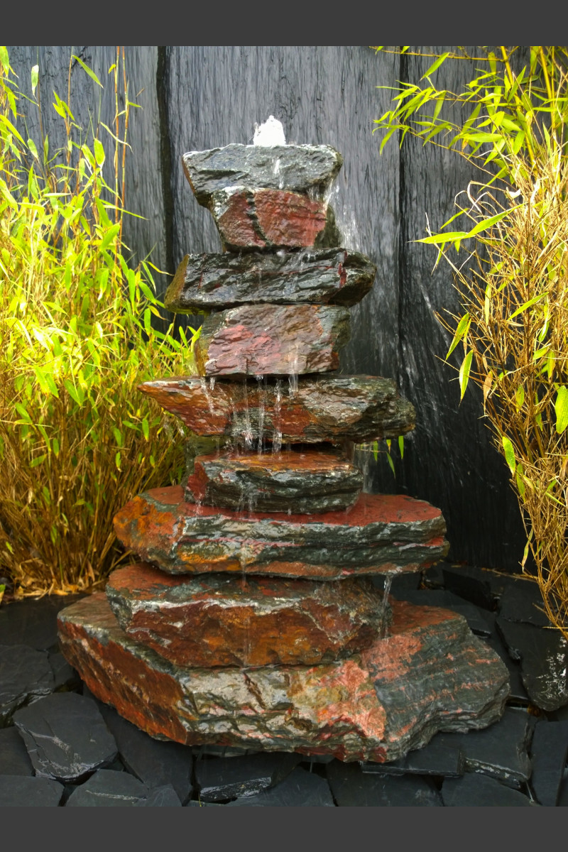 Cascade fontaine de jardin complet schiste noir-rouge 85cm - Fontaines ...